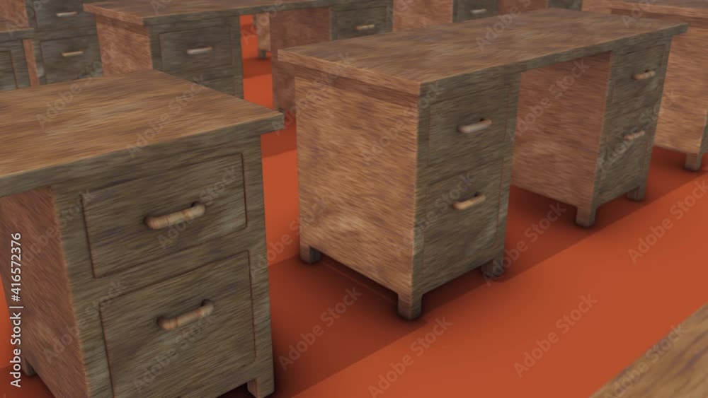 A lot of wooden desks in a row 4k. High quality 4k footage Stock Video ...