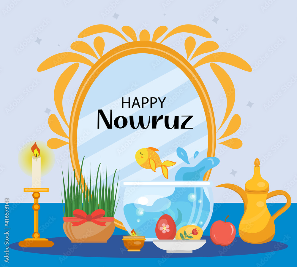 Happy Nowruz day greeting card, template for your design. New Year in ...