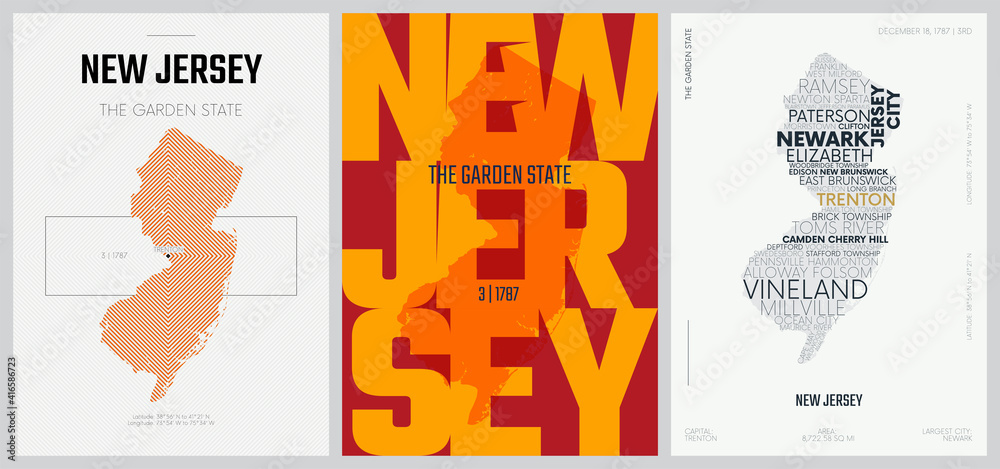 3 of 50 sets, US State Posters with name and Information in 3 Design ...