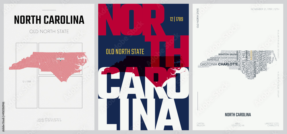 12 of 50 sets, US State Posters with name and Information in 3 Design ...