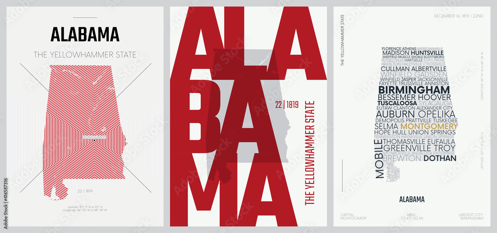 22 of 50 sets, US State Posters with name and Information in 3 Design ...