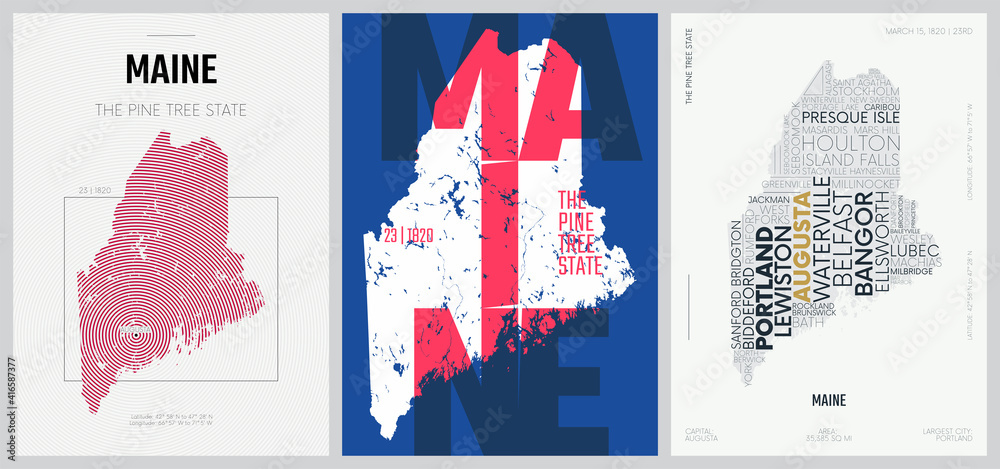 23 of 50 sets, US State Posters with name and Information in 3 Design ...
