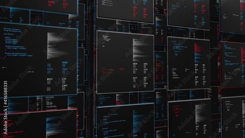 Lot of information cells in computer. Animation. 3d animation with ...