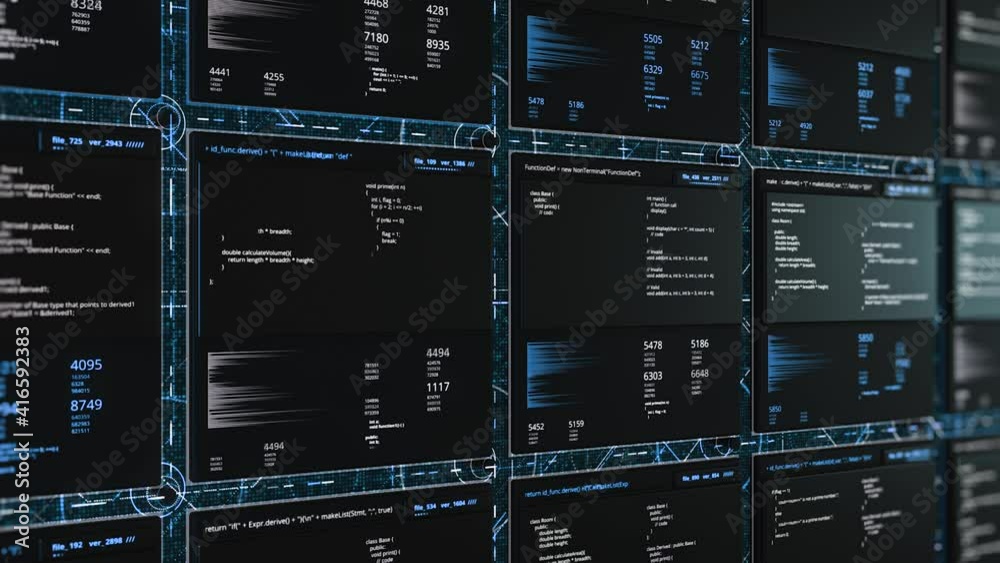 Process of virtual software. Animation. Displaying 3d cells with changing values in database ...