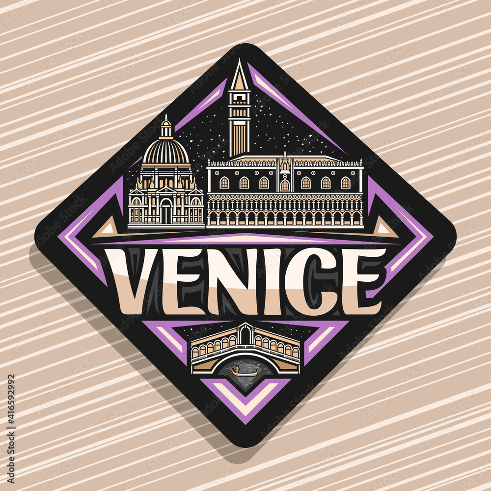 Vector logo for Venice, black rhombus road sign with outline ...