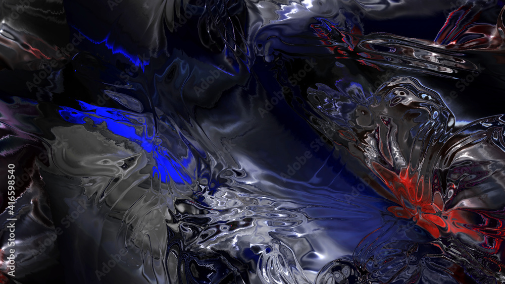 color surface design, 3D rendering abstract liquid art. Blue gemstones ...