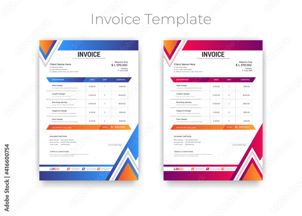 Abstract modern gradient style business invoice template. Quotation ...