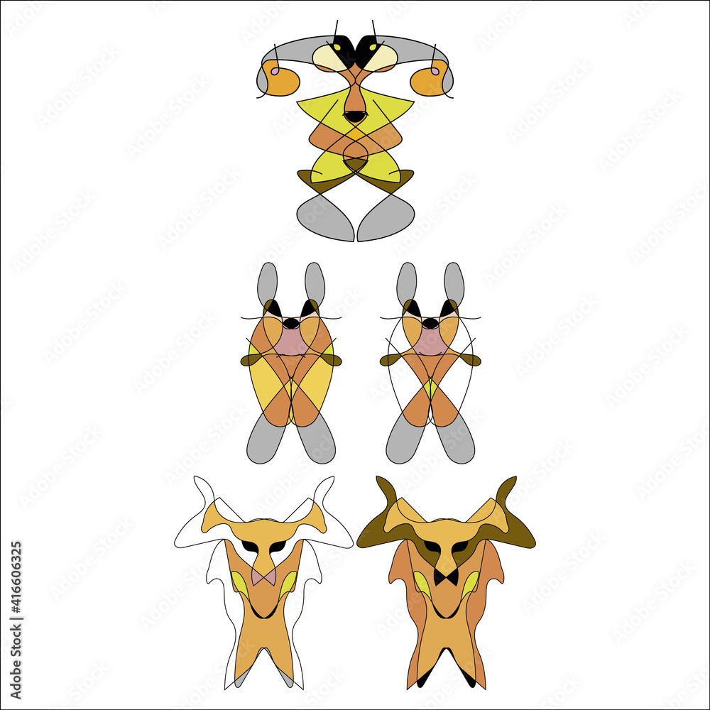 Isolated wire-made whimsical rabbits and a bull as icons/logo about ...