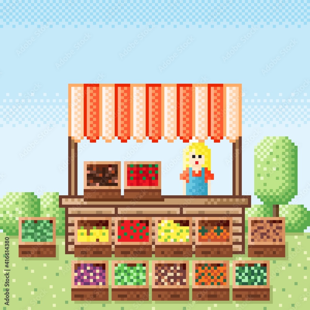 Vegetable panel pixel art. Market pixel art. Fruit and vegetable market ...