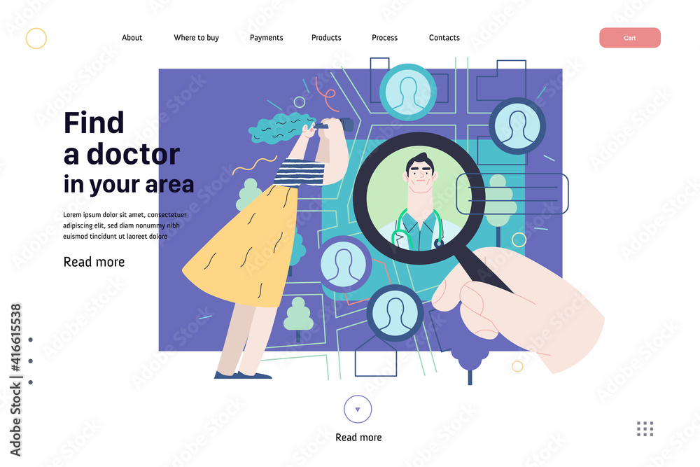 Find a doctor -medical insurance web page template -modern flat vector ...