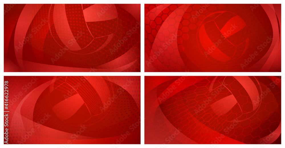 Set of four volleyball backgrounds with big ball in red colors Stock ...