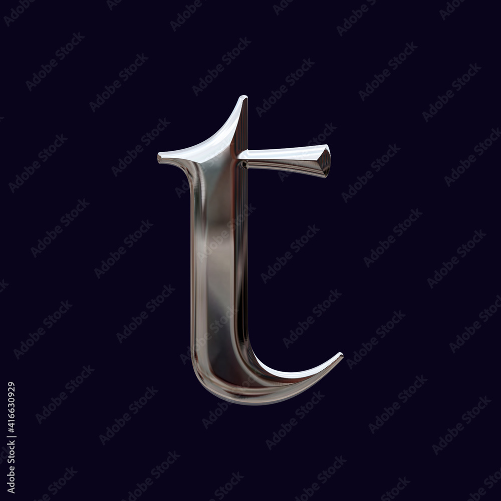 Alphabet letter t with glossy metal texture (chrome, steel, silver), 3D ...