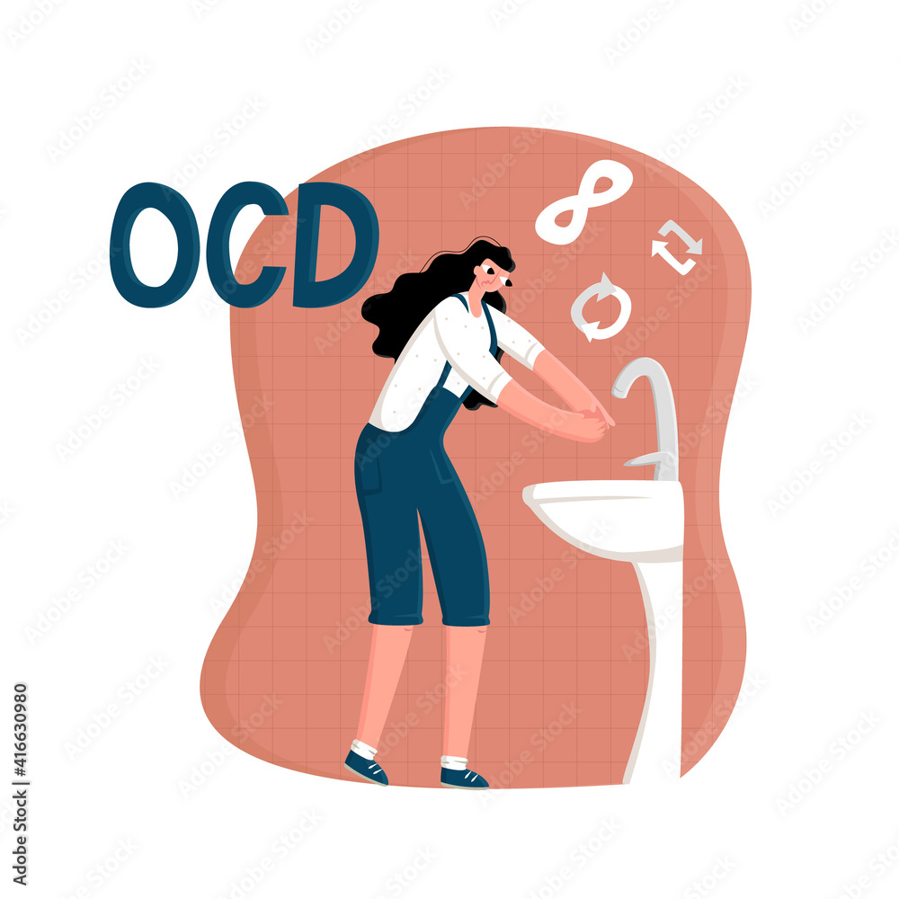 Vector flat isolated illustration young woman washing her hands ...