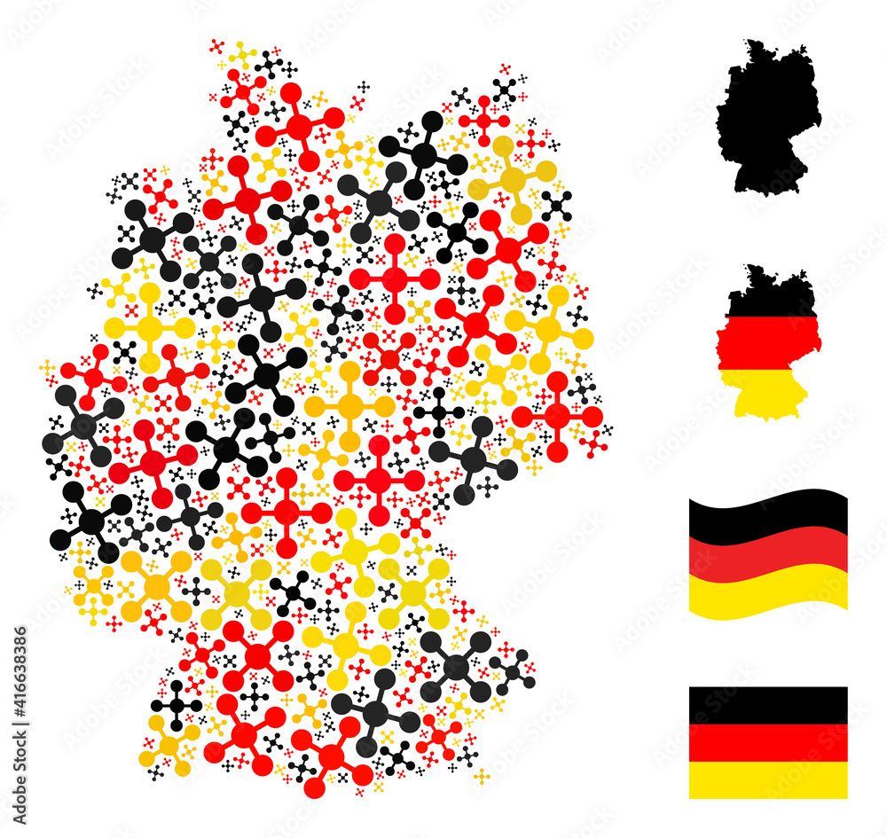 German map mosaic in German flag official colors - red, yellow, black ...