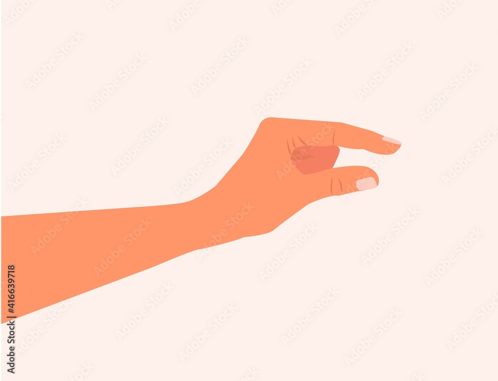 Hand making gesture while showing small amount of something isolated ...