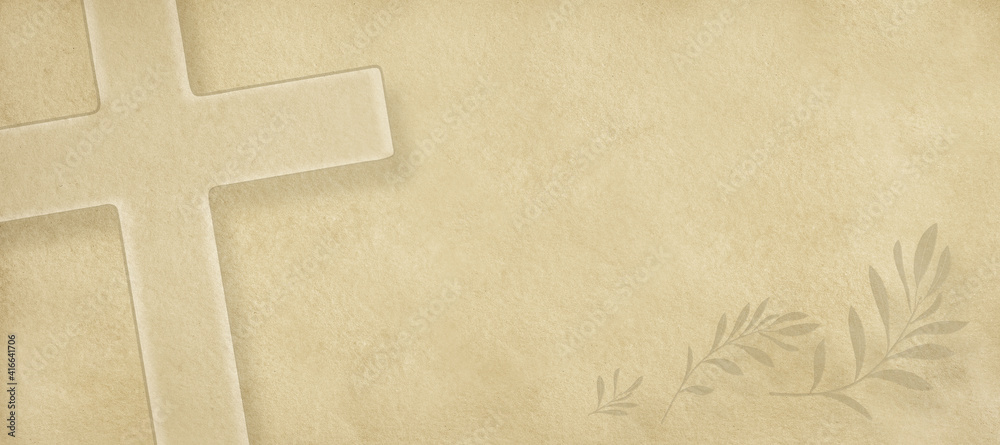Religious beige background with cross and olive twigs Stock ...