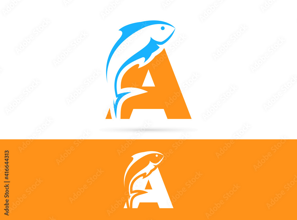 Letter A fish logo design. Vector combination of animals and letter ...