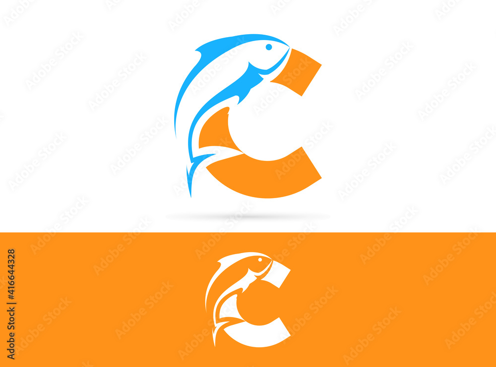 Letter C fish logo design. Vector combination of animals and letter ...