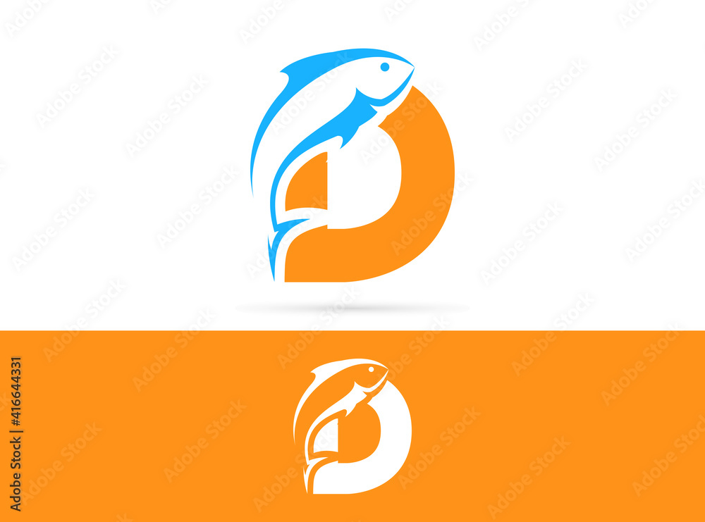 Letter D fish logo design. Vector combination of animals and letter ...