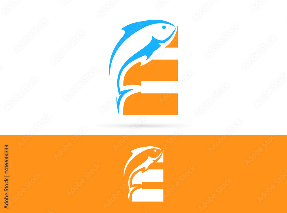 Letter E fish logo design. Vector combination of animals and letter ...