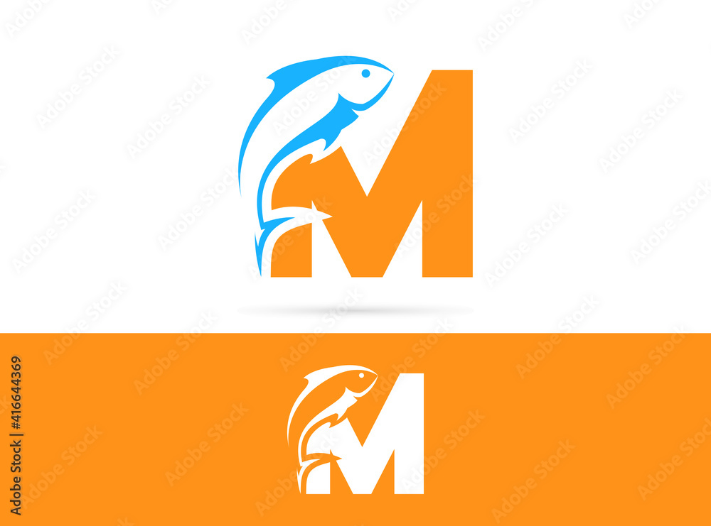 Letter M fish logo design. Vector combination of animals and letter ...