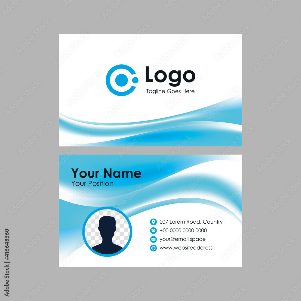 Abstract smooth business card with blue wavy mesh gradient background ...
