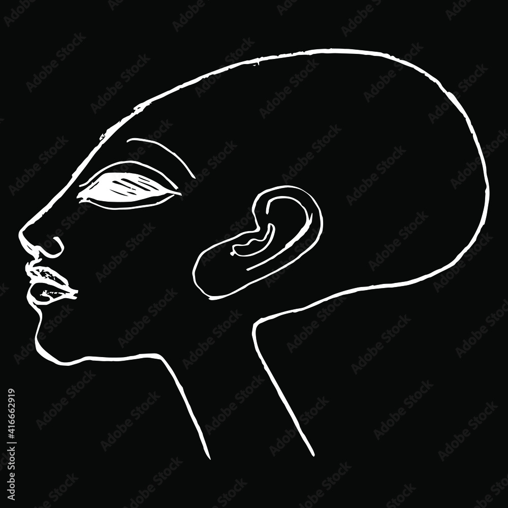 Head of bald ancient Egyptian princess in profile. Daughter of pharaoh ...