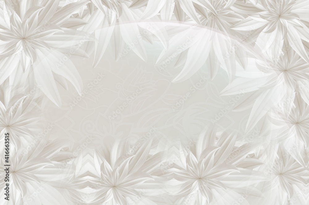 Beautiful white invitation card with lotus flowers. For wedding ...