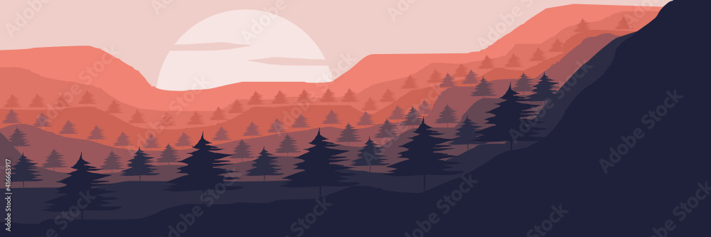 forest mountain landscape illustration vector for tourism banner ...