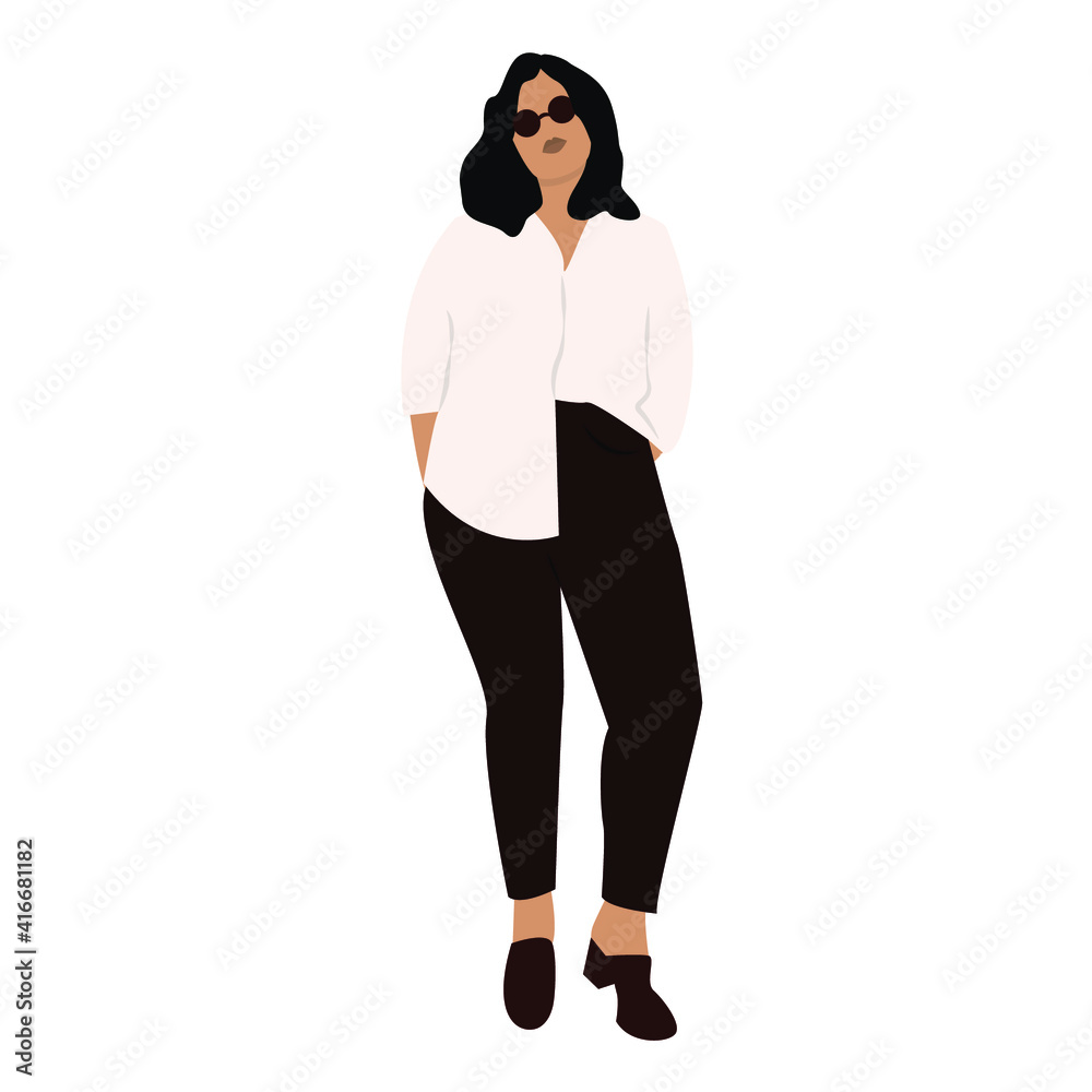 Vector Illustration Of Bodypositive Woman In Contemporary Style Abstract Woman Standing Vector