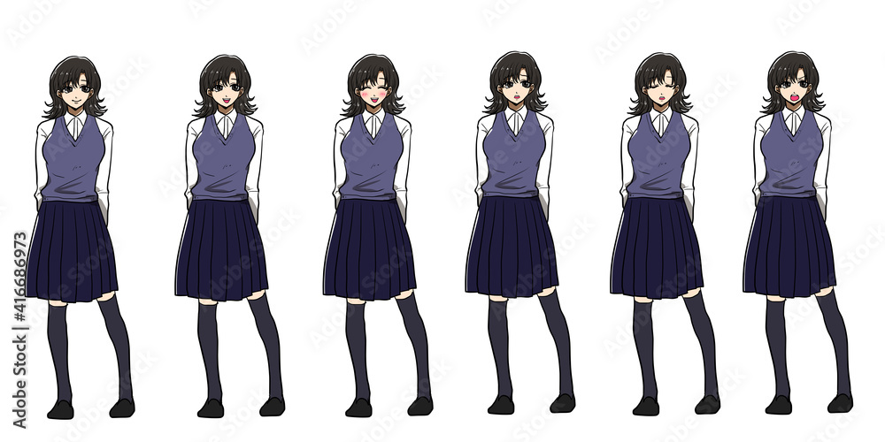 6 types of sober girl character facial expressions Stock Illustration ...