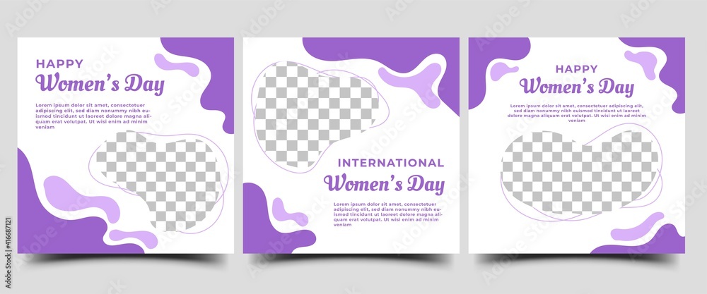 Social media post template set for international women's day. Purple ...