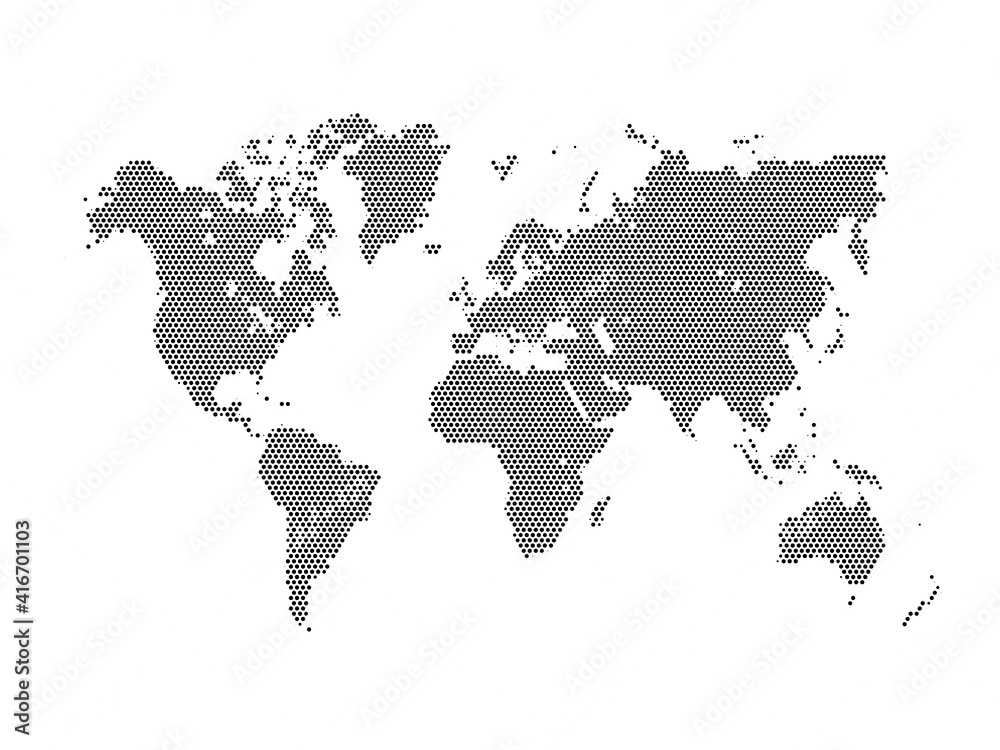 Halftone world map isolated. Vector illustration. Dotted map in flat ...