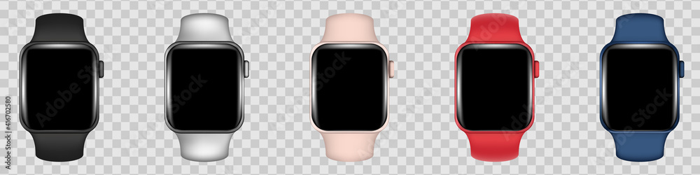 Realistic vector set of Apple watch on transparent background. Clock ...