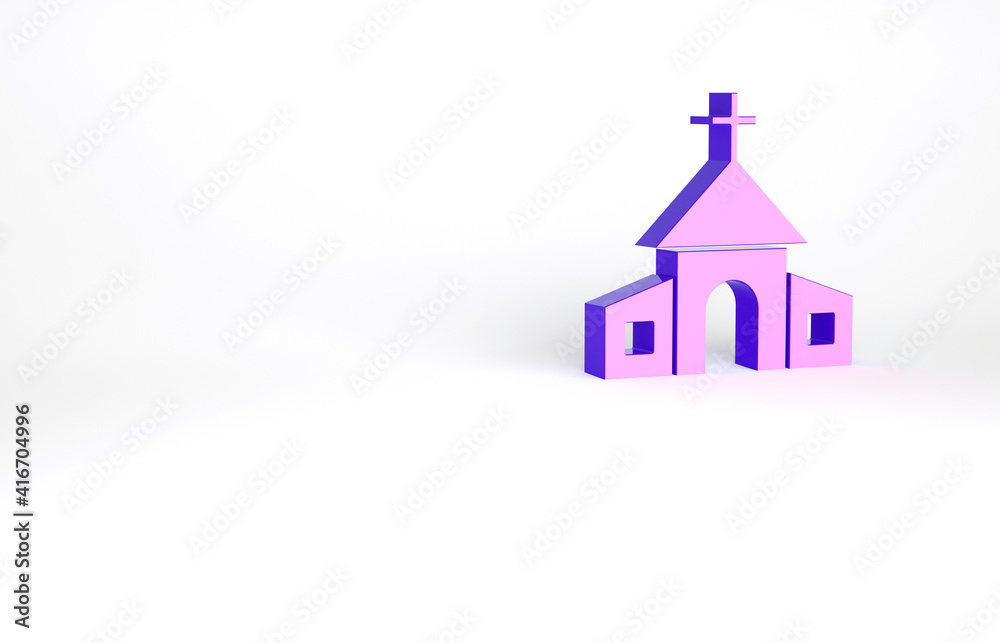 Purple Church building icon isolated on white background. Christian ...