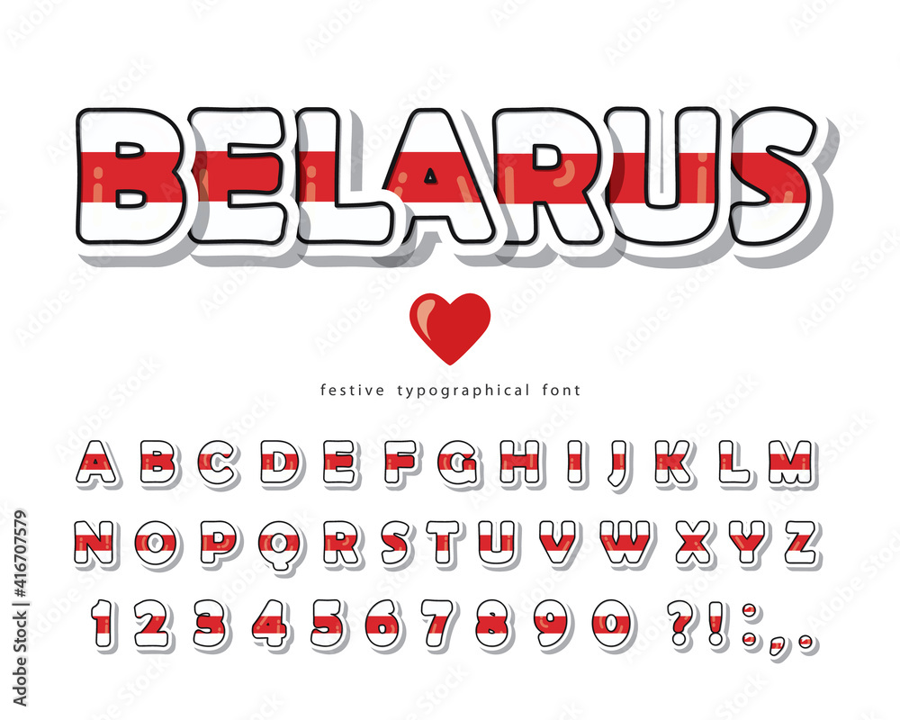 Belarus cartoon font. Protest red white stripe flag colors. Paper ...