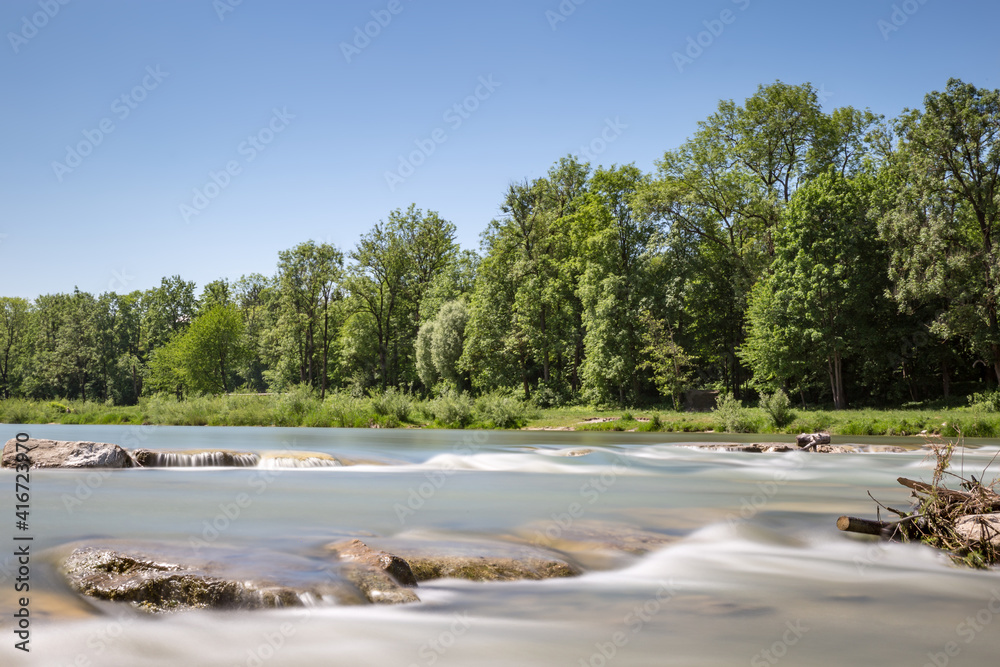 Longtime Exposure of River with River Steps and River Bank in Munich ...