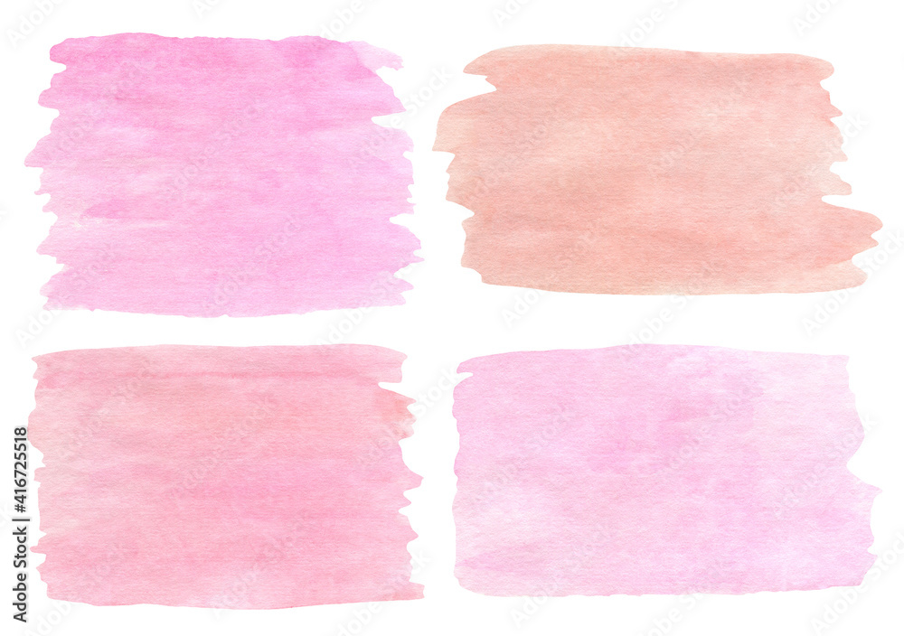 Watercolor pink brush strokes set. Hand painted pastel colored ...