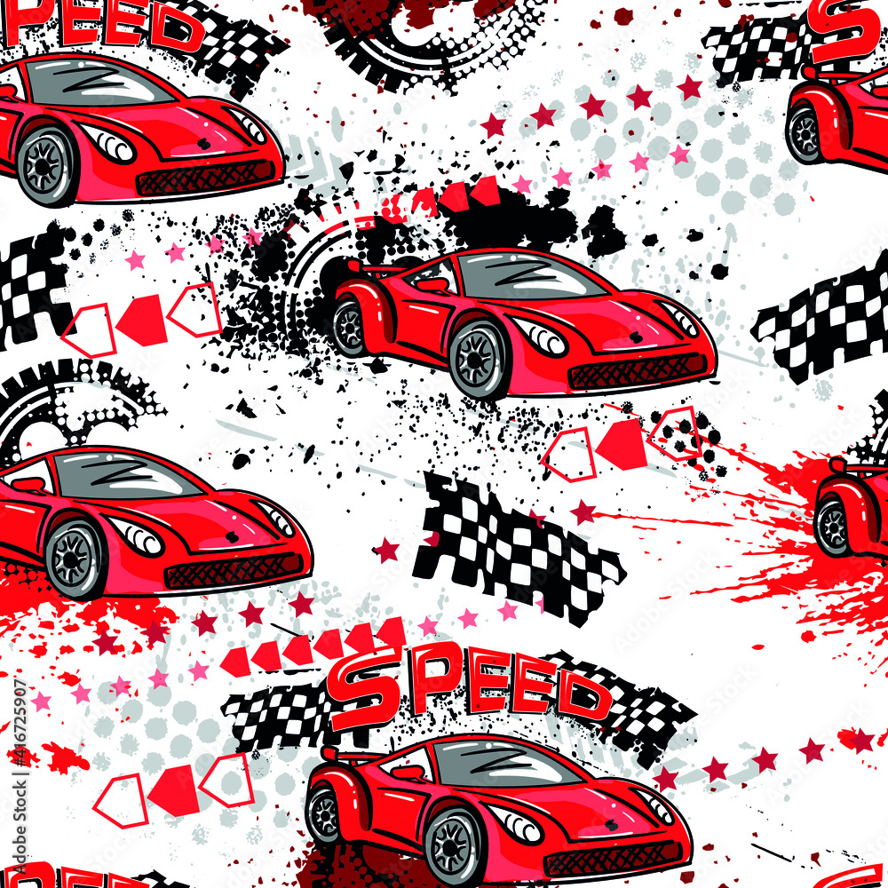 Abstract seamless cars pattern on grunge shape cracked background with ...