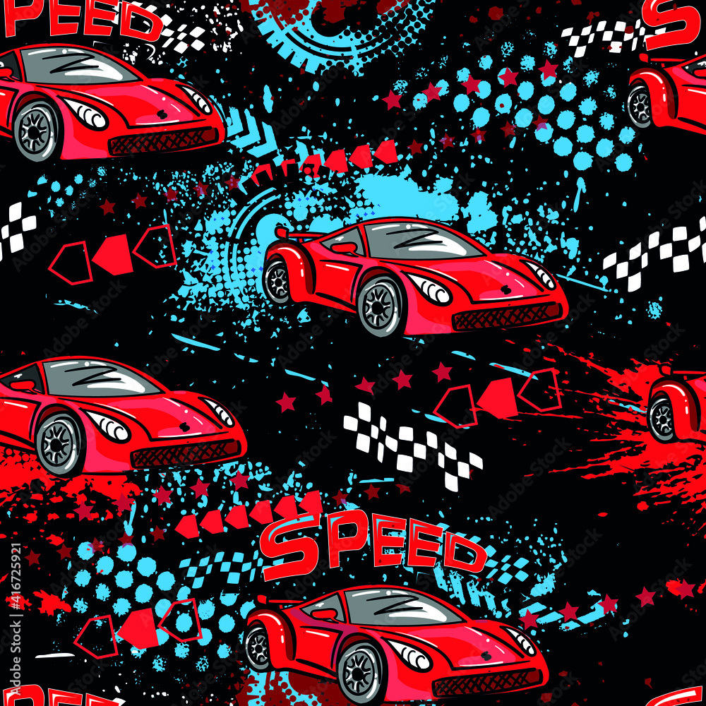 Abstract seamless cars pattern on grunge shape cracked background with ...