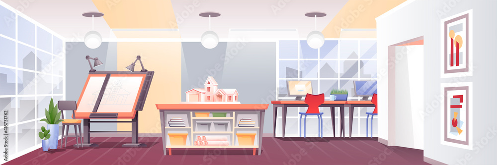 Design office interior background. Business workplace vector ...