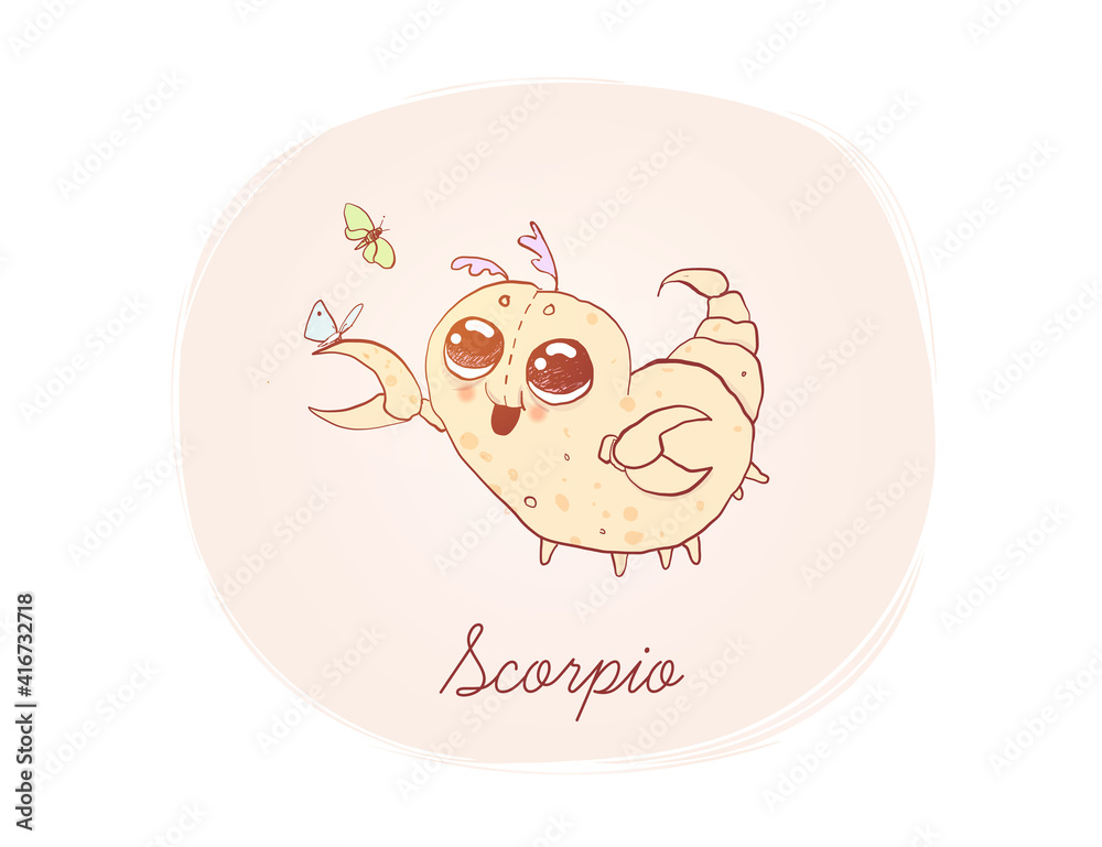 Illustration of Scorpio in cartoon style. Zodiac vector illustration ...