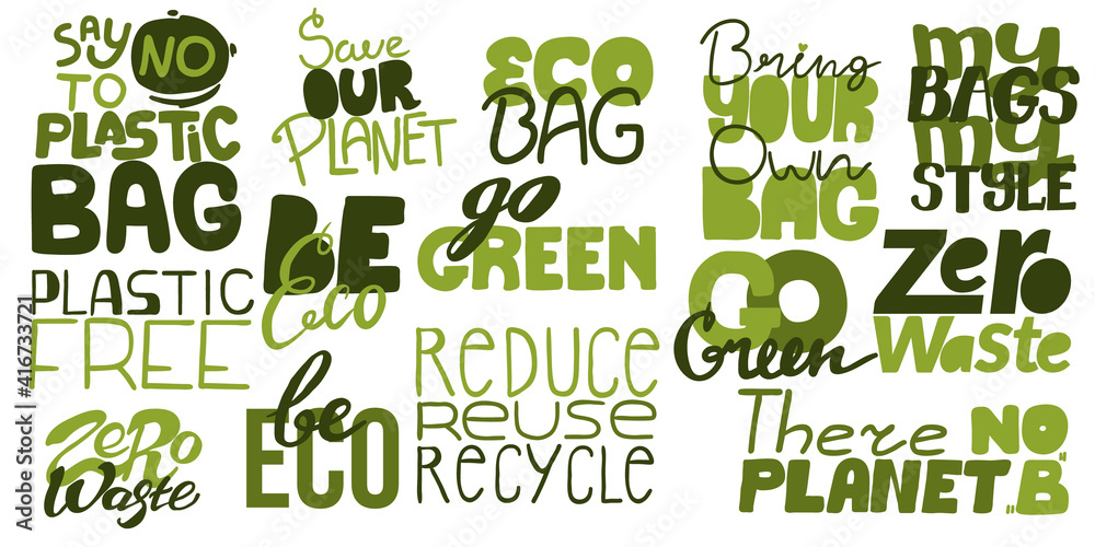 Eco friendly hand written quotes and slogans collection. Vector ...