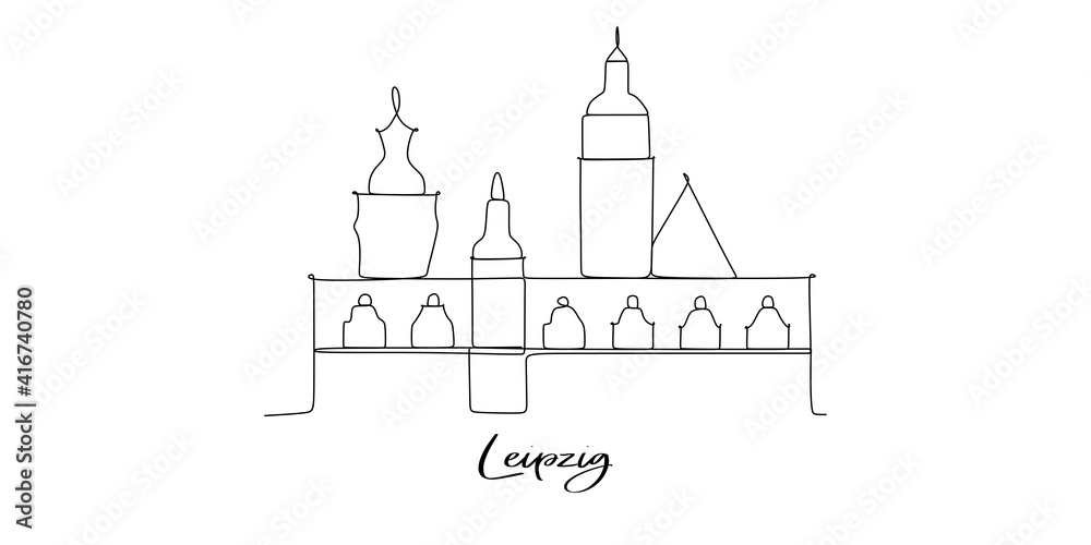 Leipzig city of Germany landmarks skyline - Continuous one line drawing ...