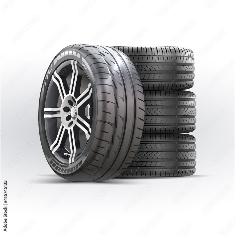 Car wheels set. New tires pile isolated on white. Wheel car, Car tire ...