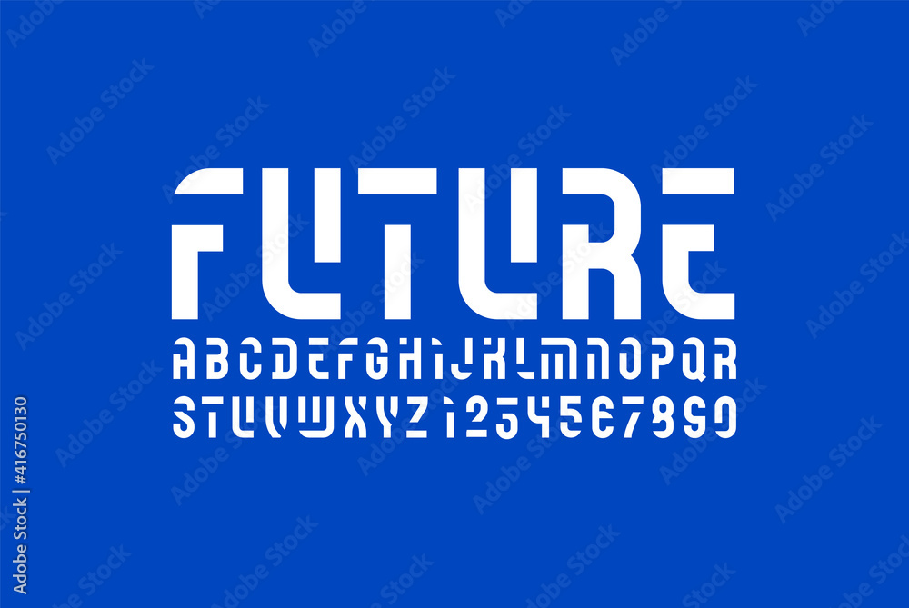 Cropped font, condensed bold urban stencil alphabet, modern geometric ...