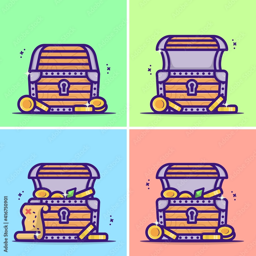 cartoon illustration of treasure with coins,treasure map, and vector ...