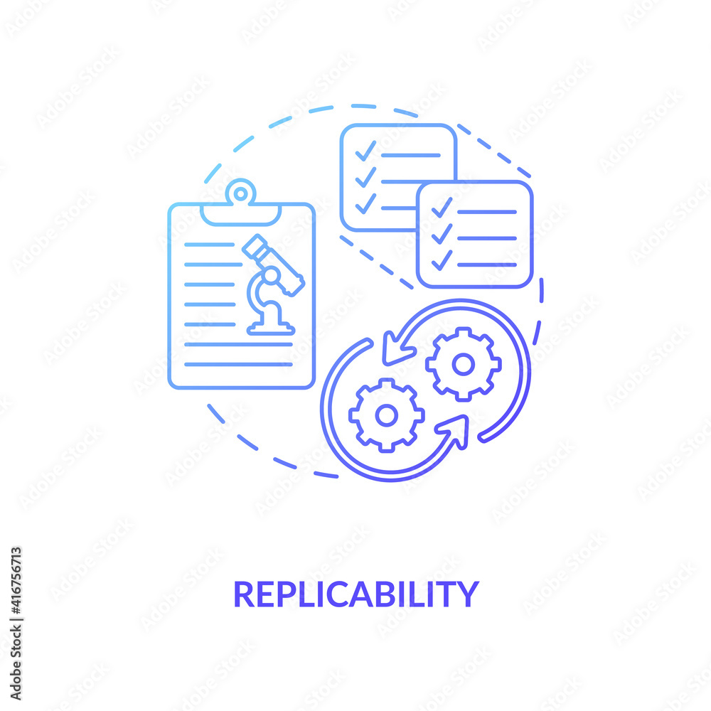 Replicability concept icon. Replicating and repeating scientific study ...