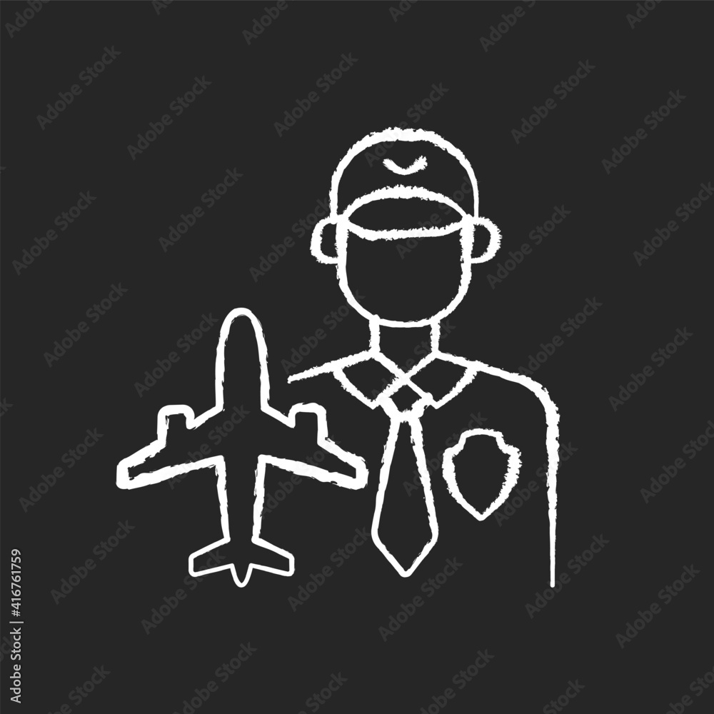 Aviation security chalk white icon on black background. Airport ...