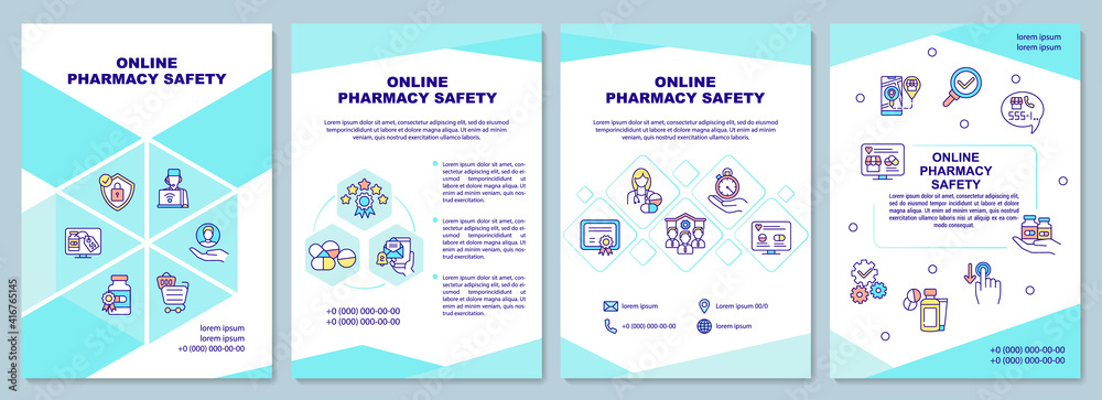 Online pharmacy safety brochure template. Internet order. Flyer ...